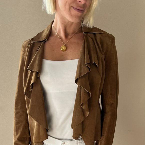 Ideology | Jackets & Coats | Ideology Suede Ruffle Waterfall Front Long ...